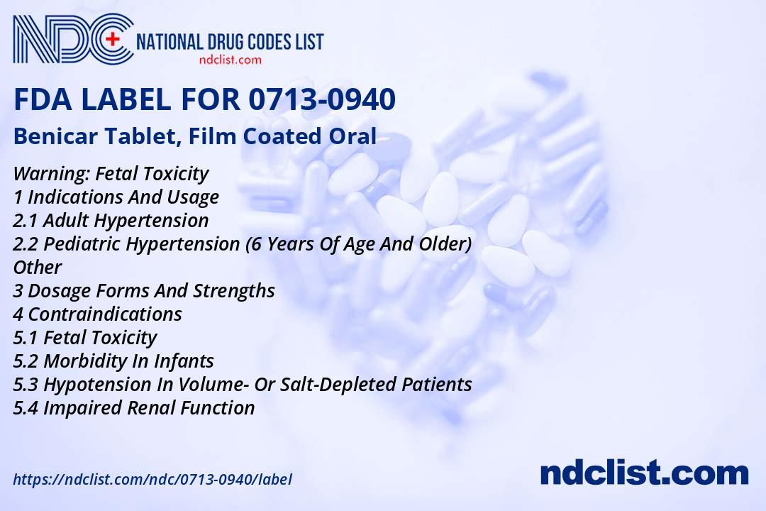 Benicar Tablet, Film Coated- FDA Label NDC0713-0940
