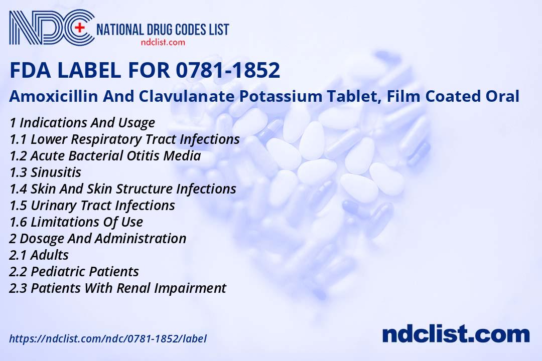 Amoxicillin And Clavulanate Po FDA Label - NDC 0781-1852