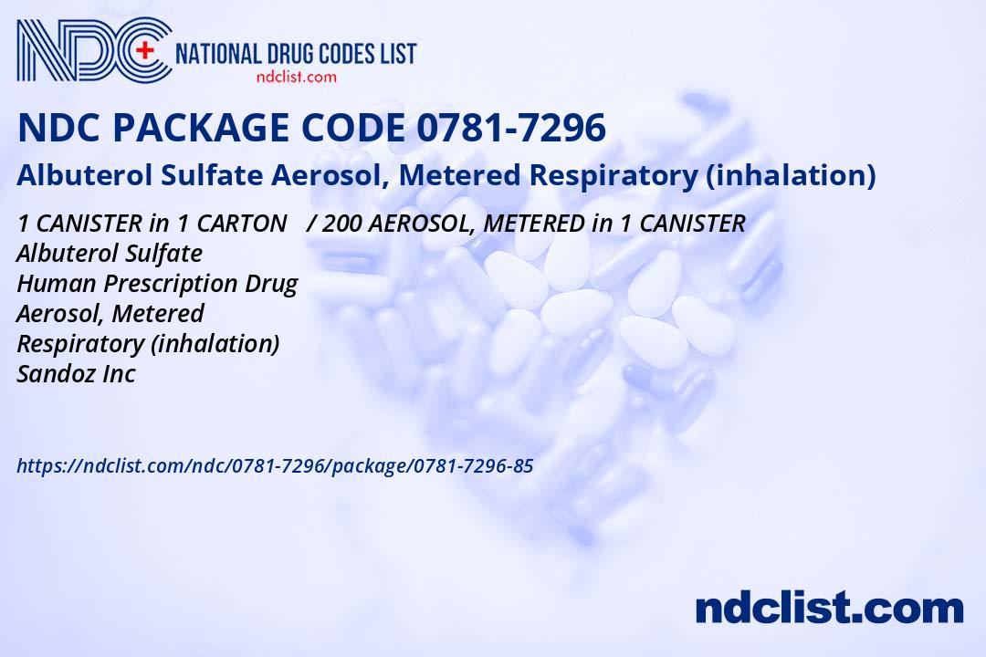 Albuterol Sulfate Aerosol, Metered NDC Package 0781-7296-85