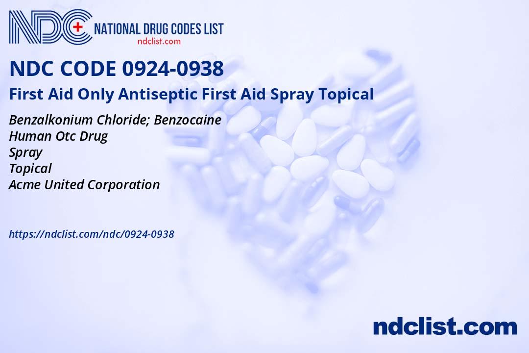 NDC 0924-0938 First Aid Only Antiseptic First Aid Spray Topical