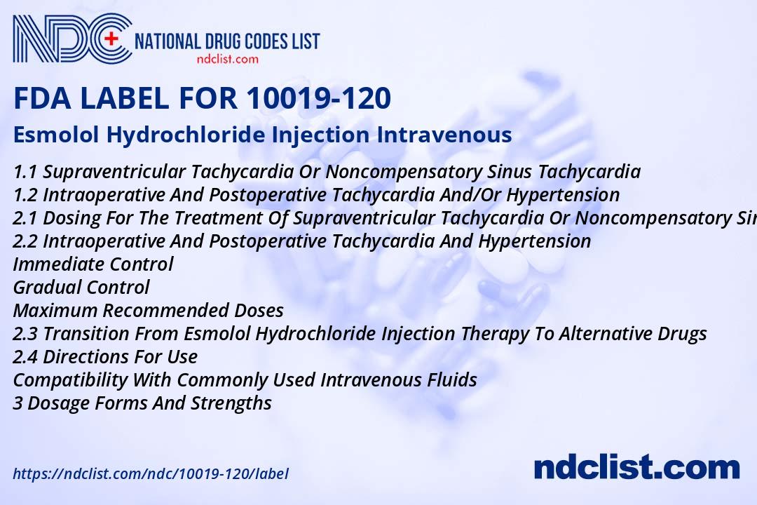 Fda Label For Esmolol Hydrochloride Injection Intravenous Indications
