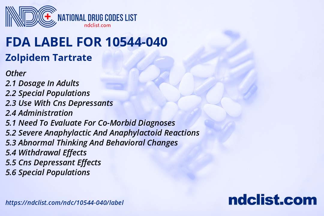 FDA Label for Zolpidem Tartrate - Indications, Usage & Precautions