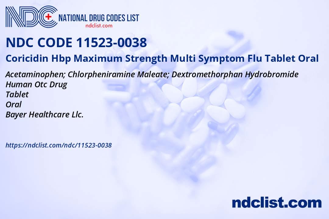 NDC 11523-0038 Coricidin Hbp Maximum Strength Multi Symptom Flu Tablet Oral