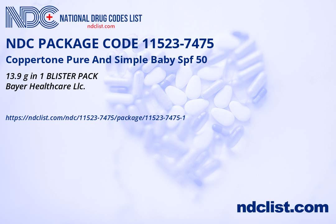 NDC Package 11523-7475-1 Coppertone Pure And Simple Baby Spf 50