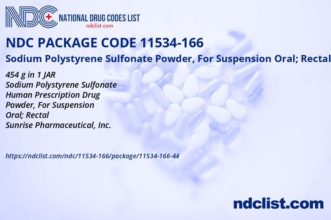 Sodium Polystyrene Sulfonate NDC Package 11534-166-44