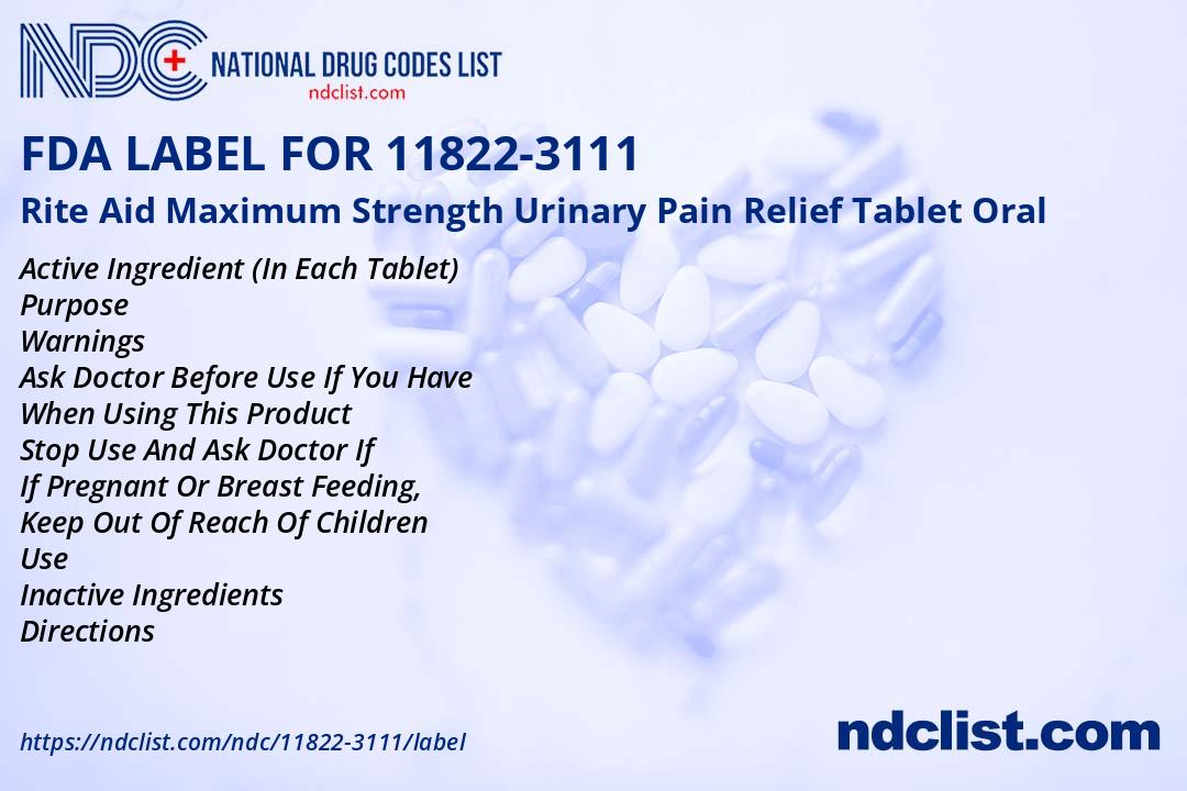 Rite Aid Maximum Strength Uri FDA Label - NDC 11822-3111