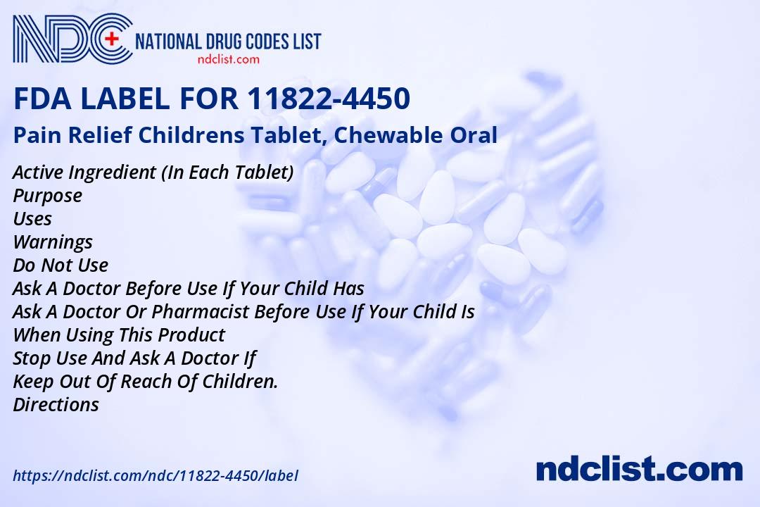 Pain Relief Tablet, Chewable FDA Label - NDC 11822-4450