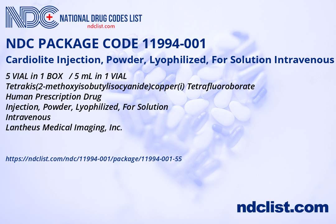 NDC Package 11994-001-55 Cardiolite Injection, Powder, Lyophilized, For ...