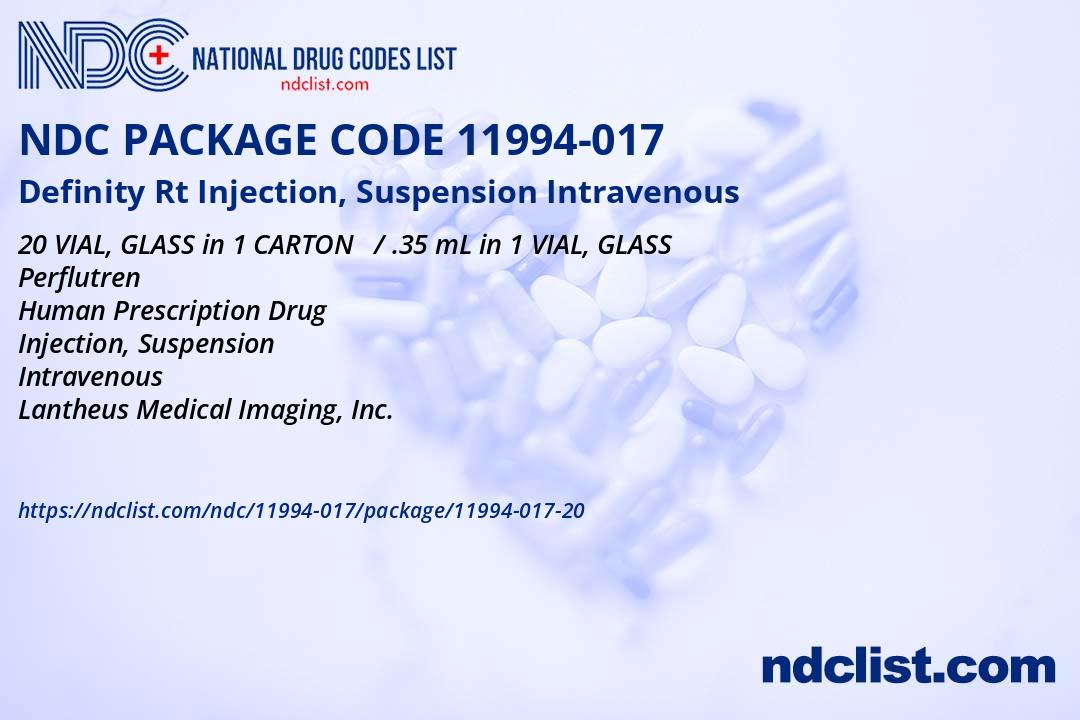 NDC Package 11994-017-20 Definity Rt Injection, Suspension Intravenous