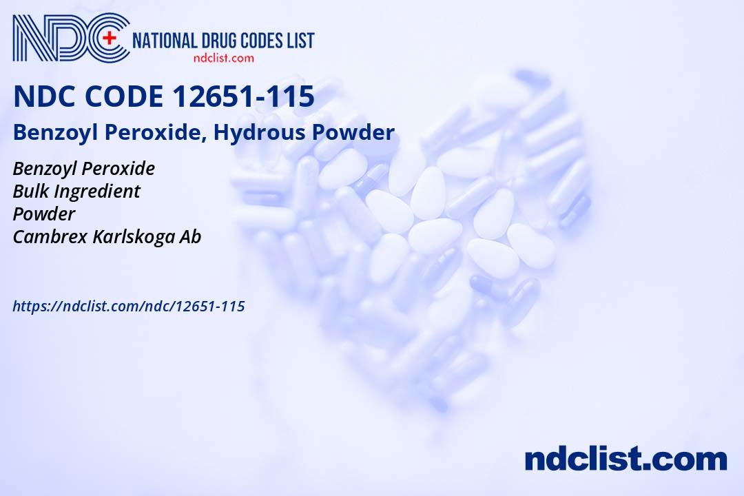 NDC 12651-115 Benzoyl Peroxide, Hydrous Powder