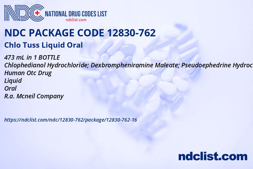 NDC Package 12830-762-16 Chlo Tuss Liquid Oral