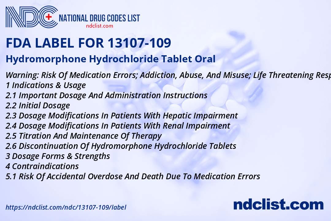 FDA Label for Hydromorphone Hydrochloride Tablet Oral - Indications ...