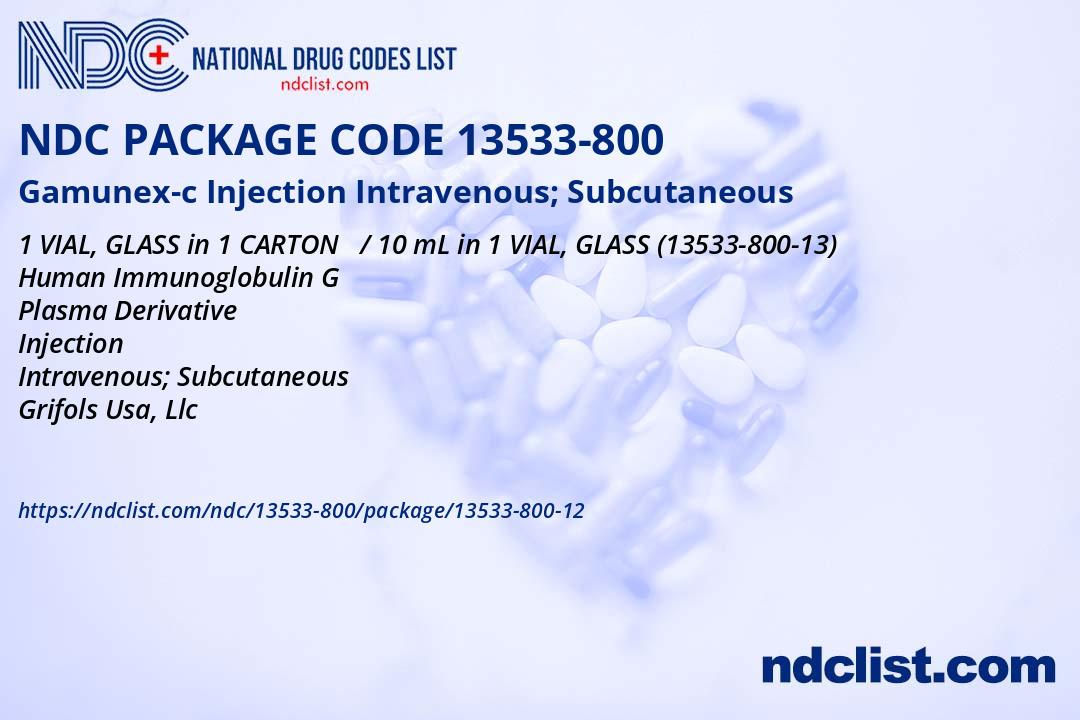 Gamunex-c Injection NDC Package 13533-800-12