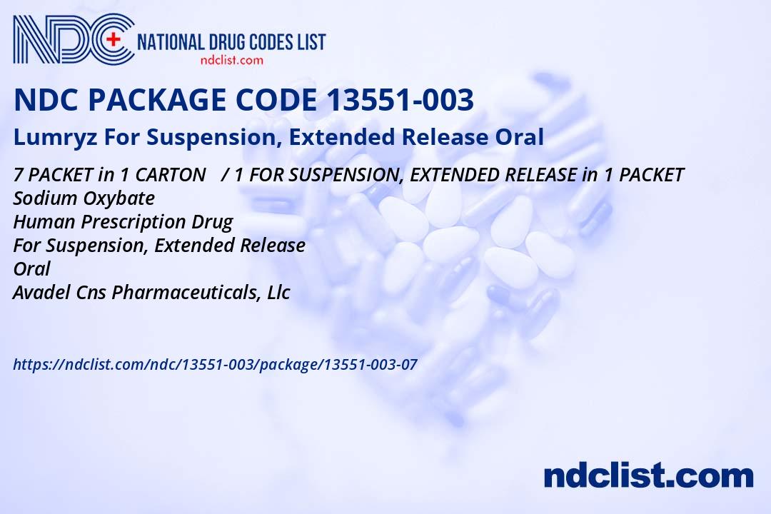 Lumryz For Suspension, Extended Release- NDC13551-003-07