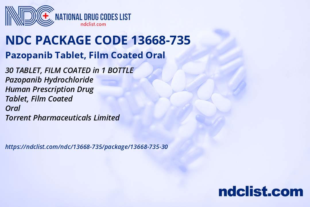 NDC Package 13668-735-30 Pazopanib Tablet, Film Coated Oral