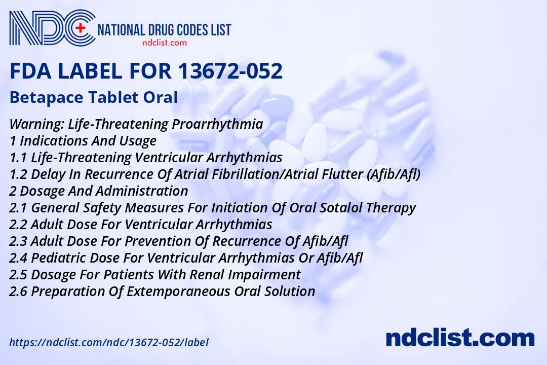 FDA Label for Betapace - Indications, Usage & Precautions