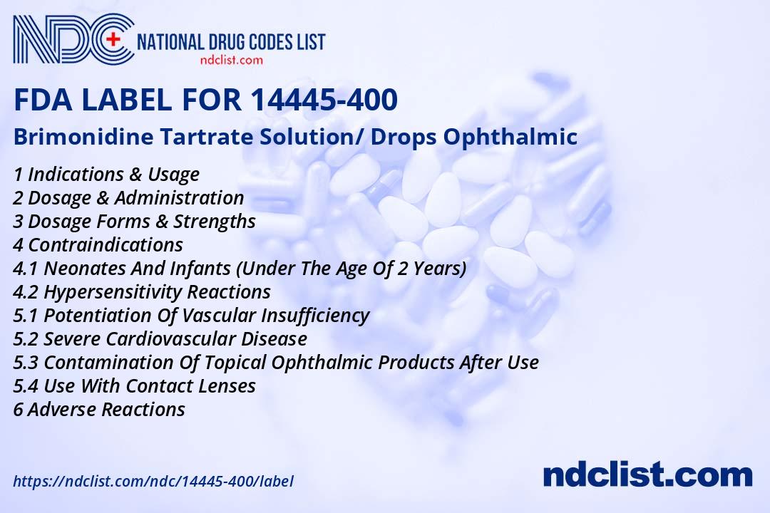 Brimonidine Tartrate Solution/ Drops- FDA Label NDC14445-400