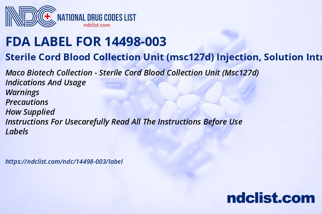 Sterile Cord Blood Collection Uni- FDA Label NDC14498-003