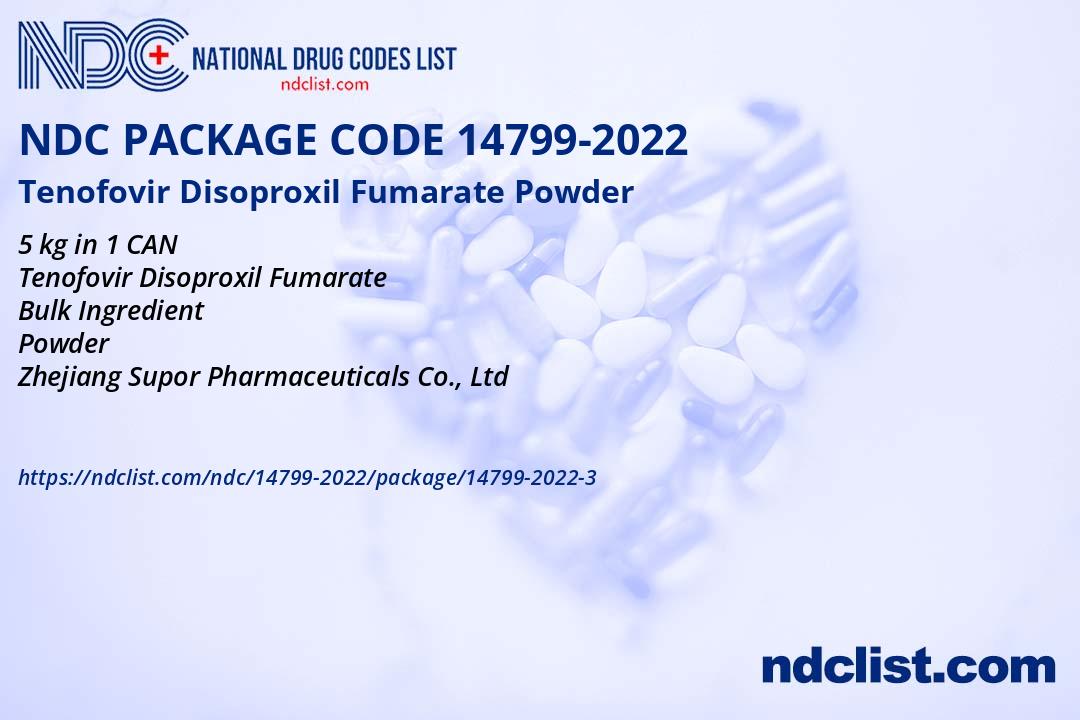 NDC Package 14799-2022-3 Tenofovir Disoproxil Fumarate Powder