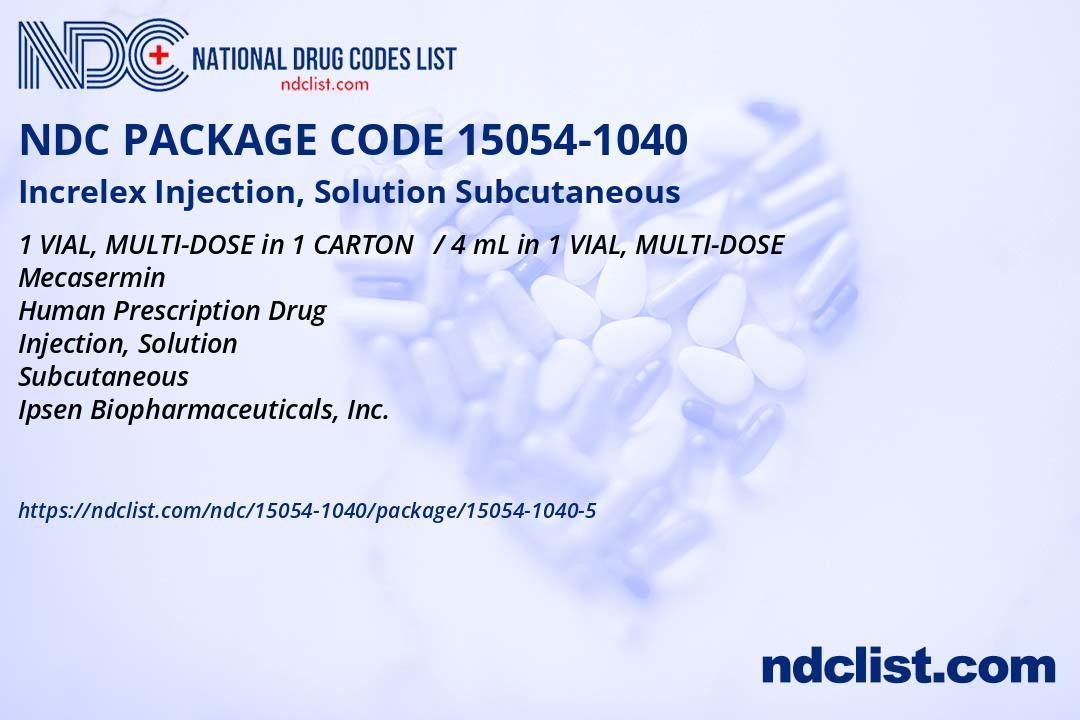 NDC Package 15054-1040-5 Increlex Injection, Solution Subcutaneous