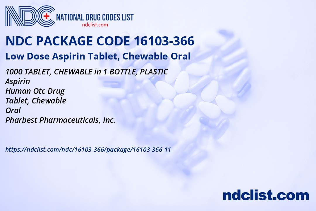 Low Dose Aspirin Tablet, Chewable- NDC16103-366-11