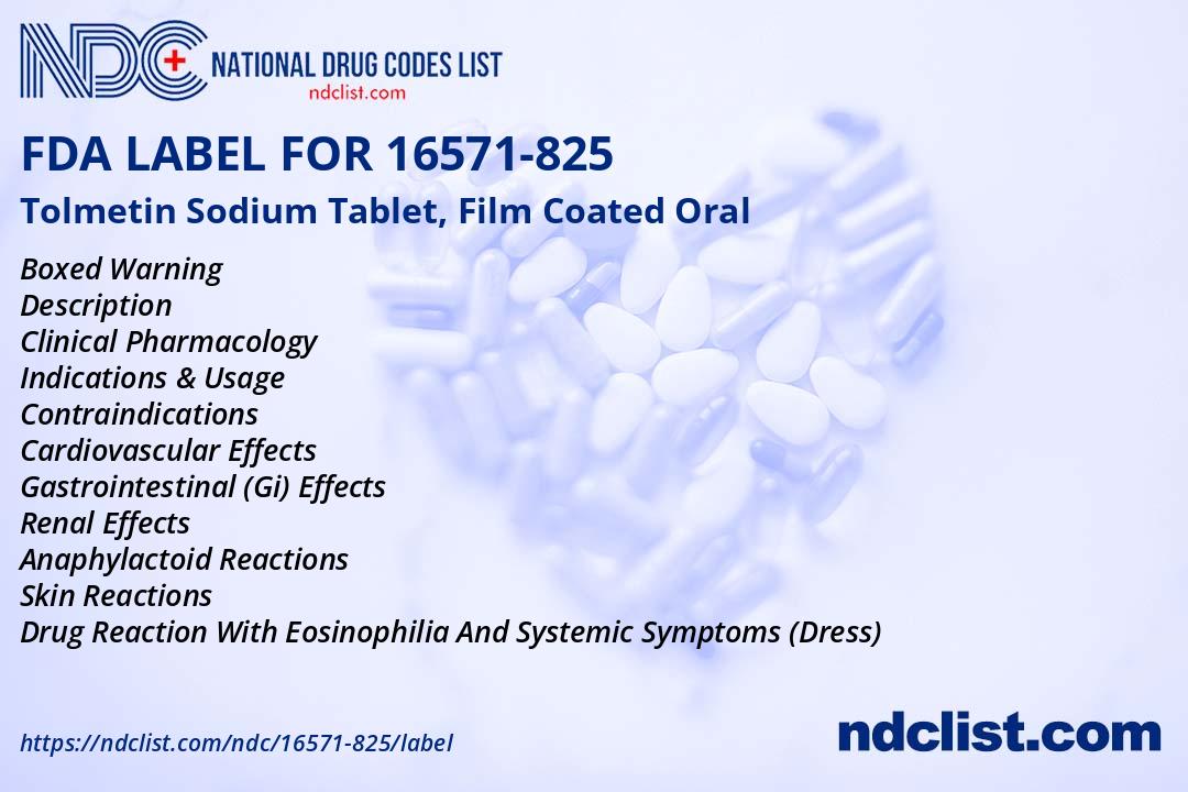 Tolmetin Sodium FDA Label - NDC 16571-825