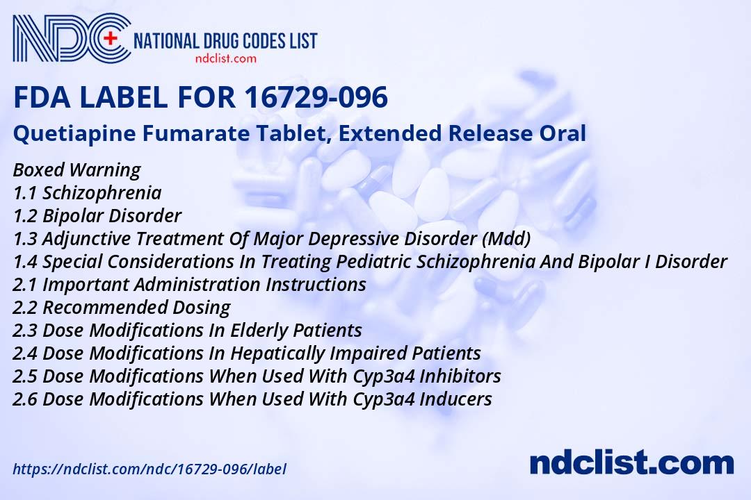 FDA Label for Quetiapine Fumarate Tablet, Extended Release Oral ...
