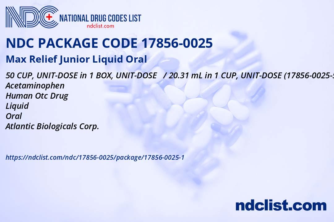 NDC Package 17856-0025-1 Max Relief Junior Liquid Oral
