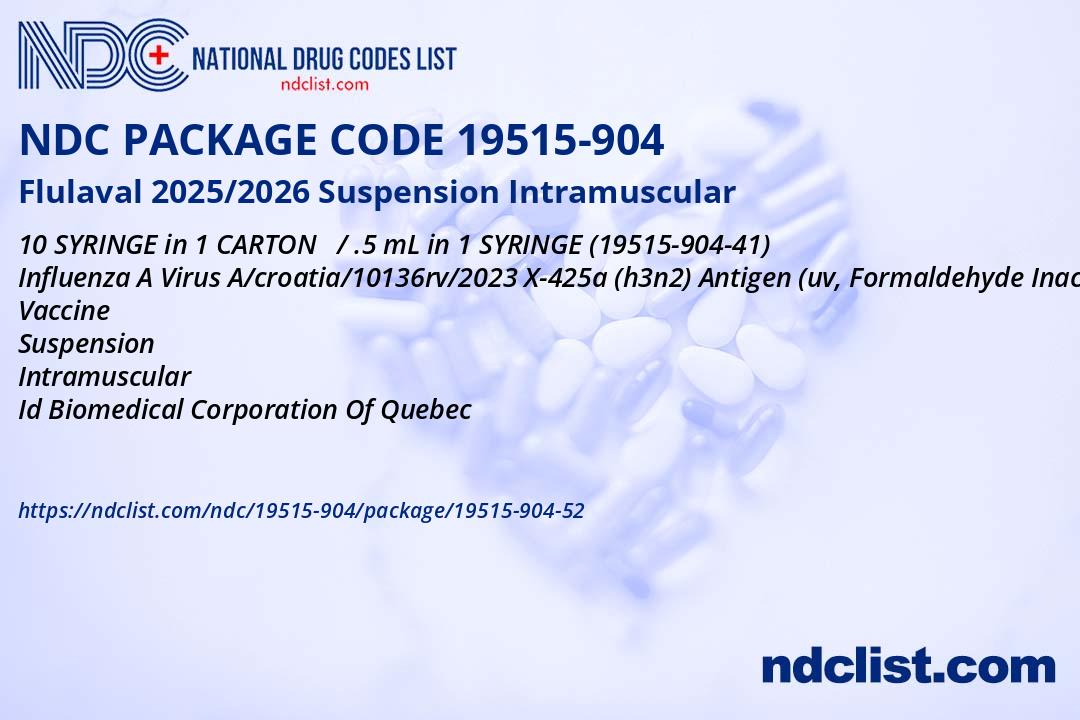 NDC Package 19515-904-52 Flulaval 2025/2026 Suspension Intramuscular