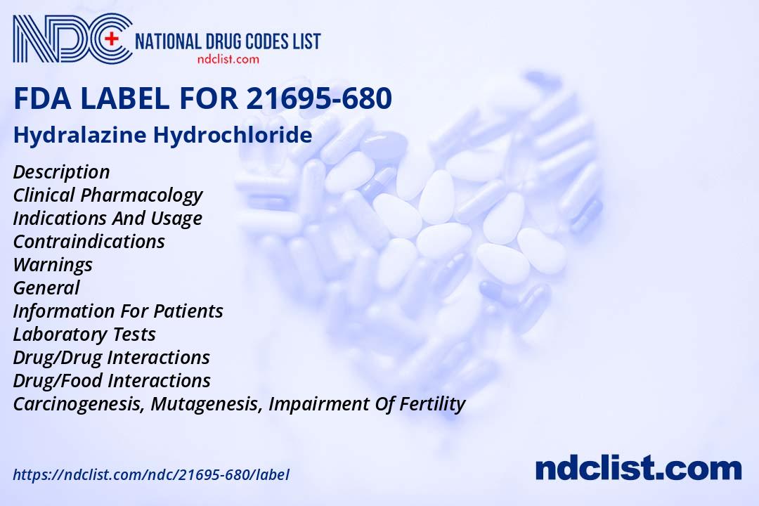 Hydralazine Hydrochloride FDA Label - NDC 21695-680