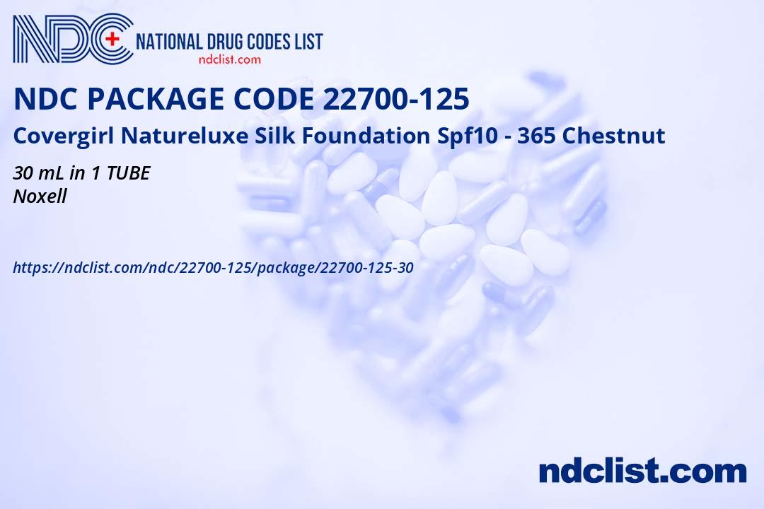 NDC Package 22700-125-30 Covergirl Natureluxe Silk Foundation Spf10 - 365 Chestnut