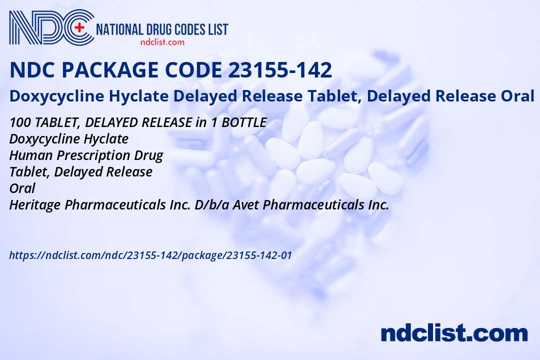 Doxycycline Hyclate Tablet, Delayed Release- NDC23155-142-01