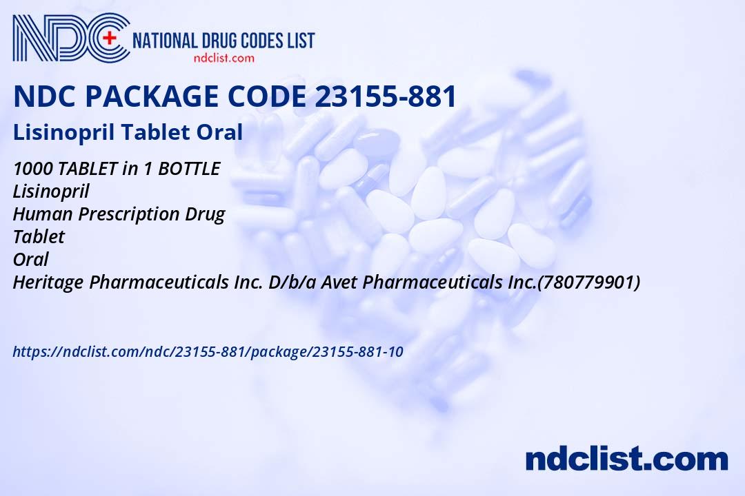 NDC Package 23155-881-10 Lisinopril Tablet Oral