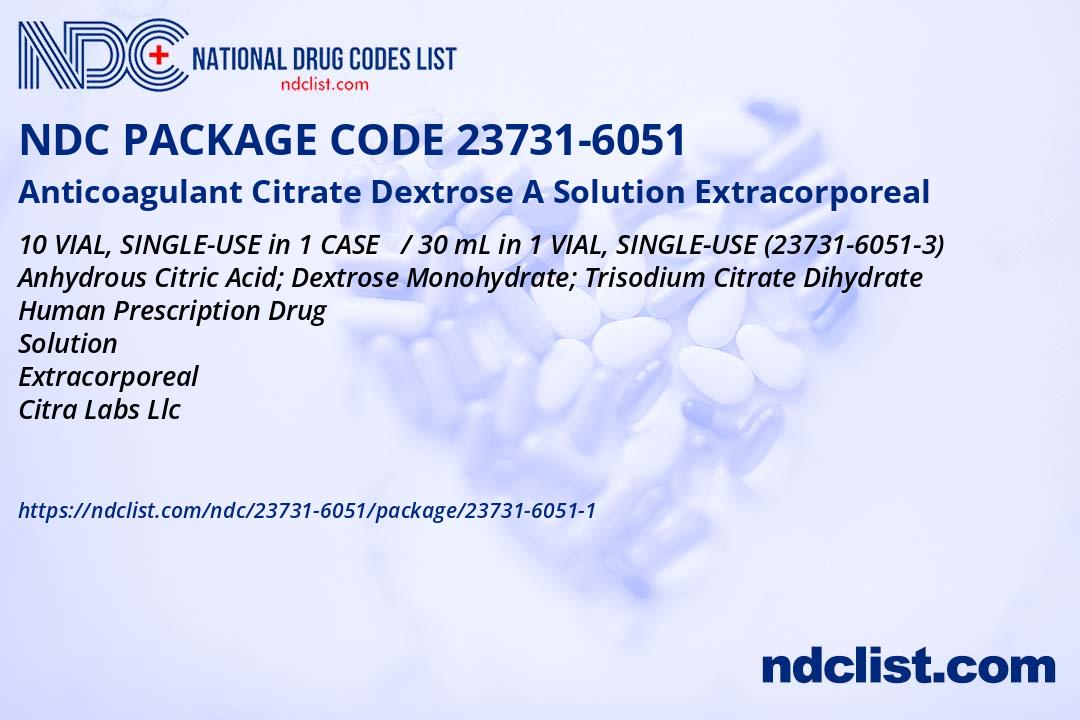 NDC Package 23731-6051-1 Anticoagulant Citrate Dextrose A Solution ...