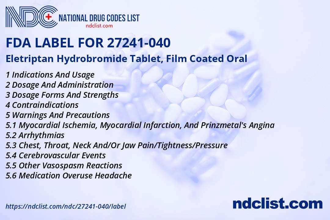 Eletriptan Hydrobromide FDA Label - NDC 27241-040