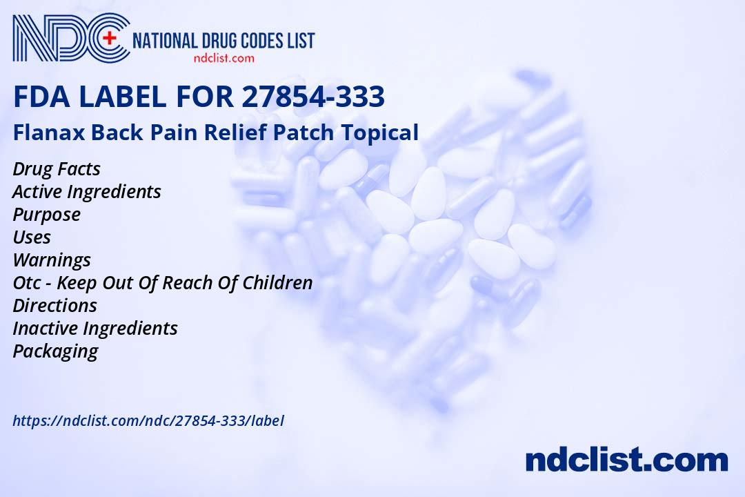 Flanax Back Pain Relief Patch FDA Label - NDC 27854-333