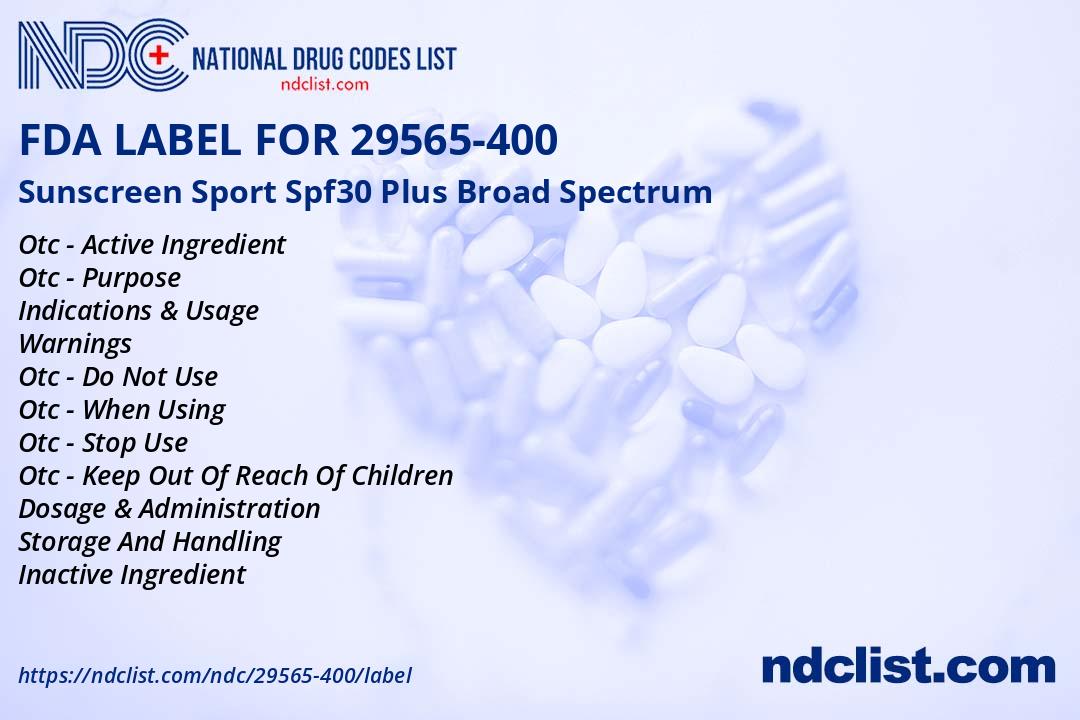 Sunscreen Sport- FDA Label NDC29565-400