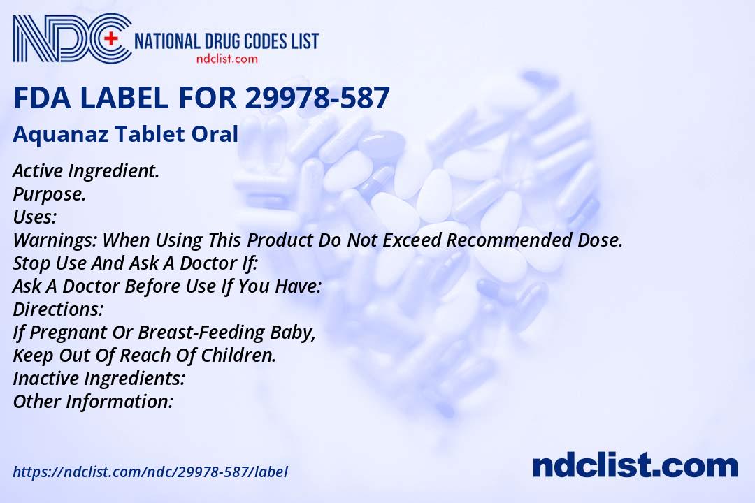 Aquanaz Tablet FDA Label - NDC 29978-587