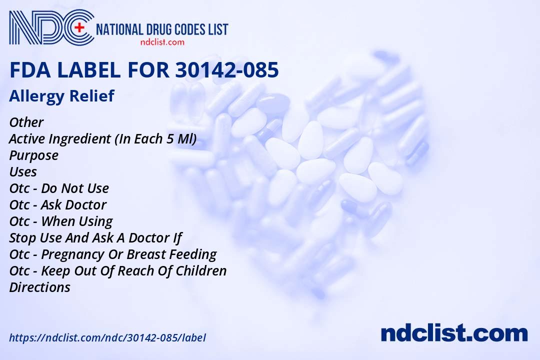 Allergy Relief FDA Label - NDC 30142-085