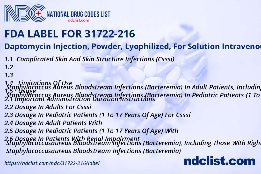 FDA Label for Daptomycin Injection, Powder, Lyophilized, For Solution ...