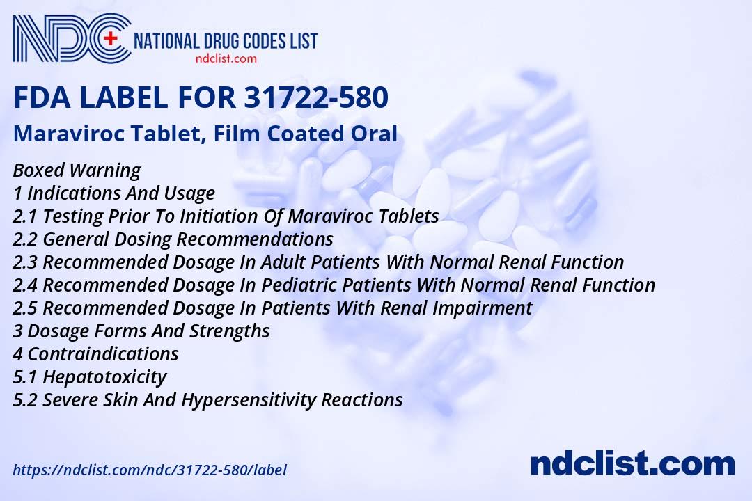 FDA Label for Maraviroc Tablet, Film Coated Oral - Indications, Usage ...