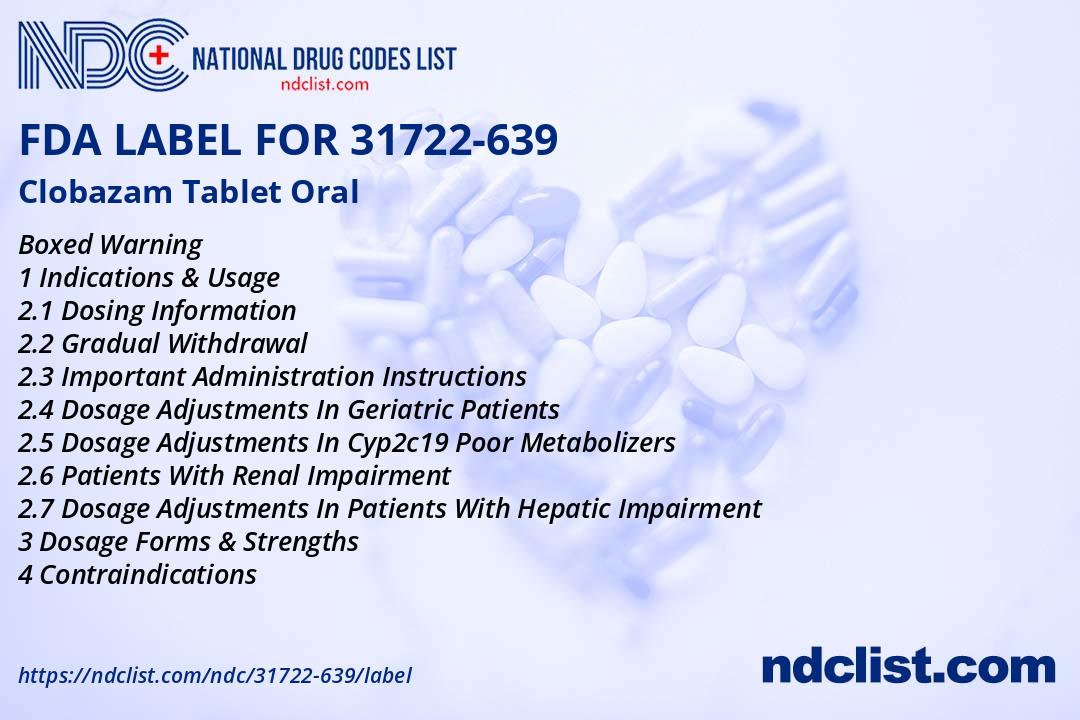 Clobazam Tablet FDA Label - NDC 31722-639