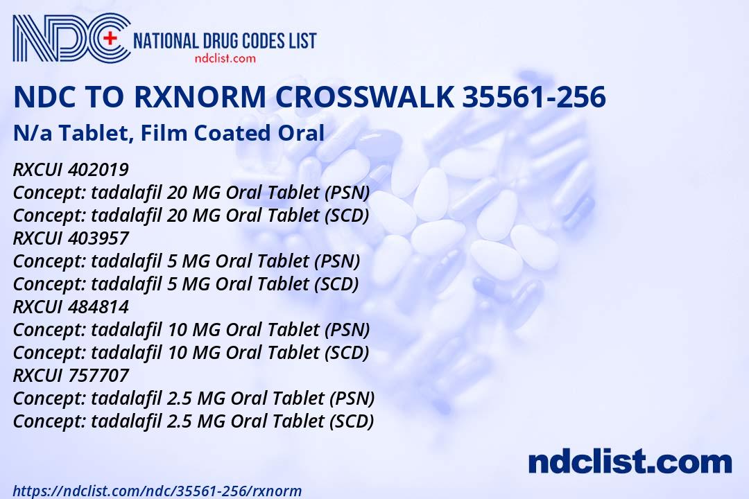 NDC RxNorm Crosswalk 35561-256 N/a Tablet, Film Coated Oral