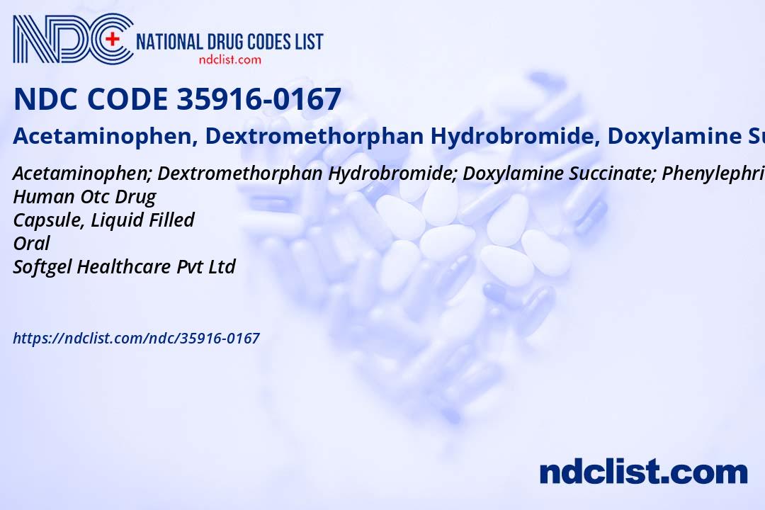 NDC 35916-0167 Acetaminophen, Dextromethorphan Hydrobromide, Doxylamine ...