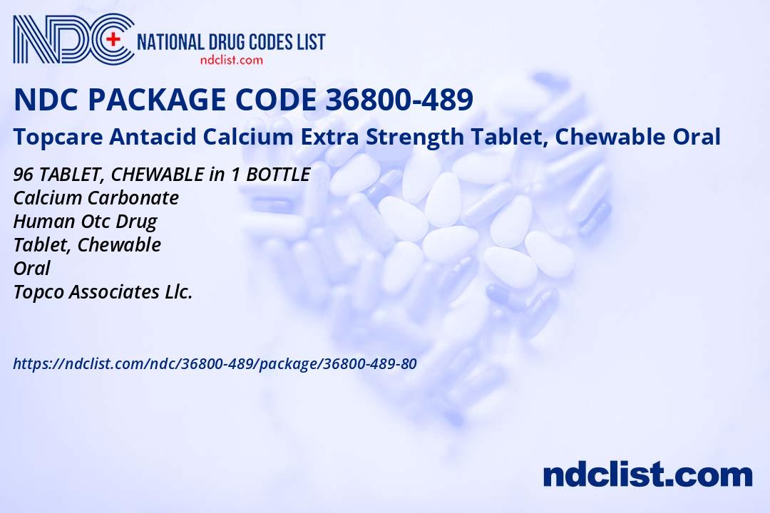 NDC Package 36800-489-80 Topcare Antacid Calcium Extra Strength Tablet ...