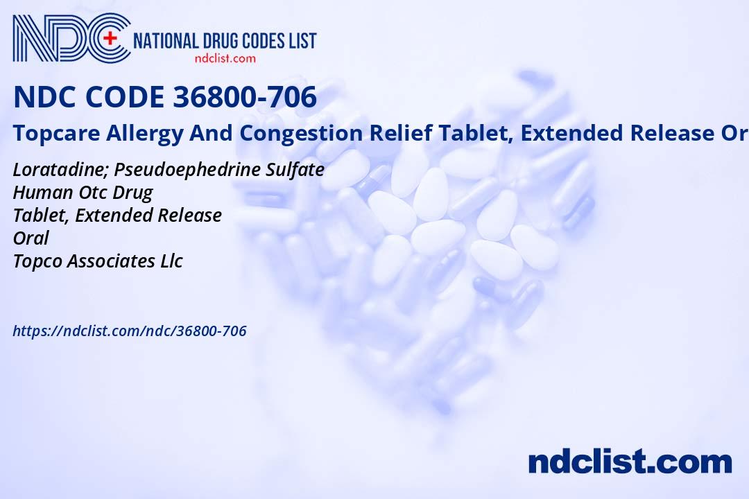 NDC 36800-706 Topcare Allergy And Congestion Relief Tablet, Extended ...