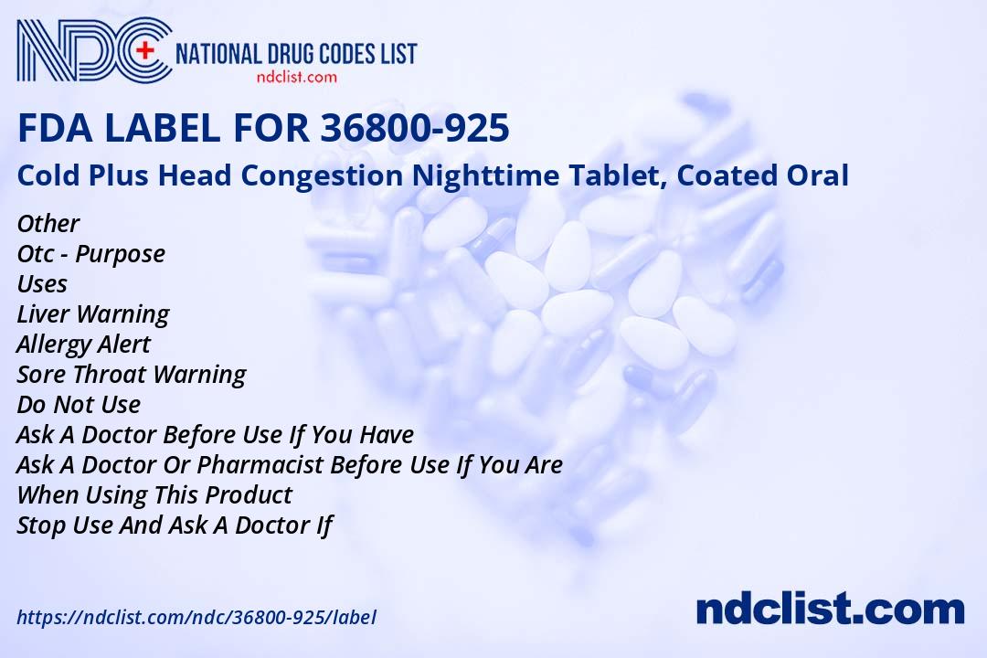 FDA Label for Cold Plus Head Congestion Nighttime Tablet, Coated Oral ...