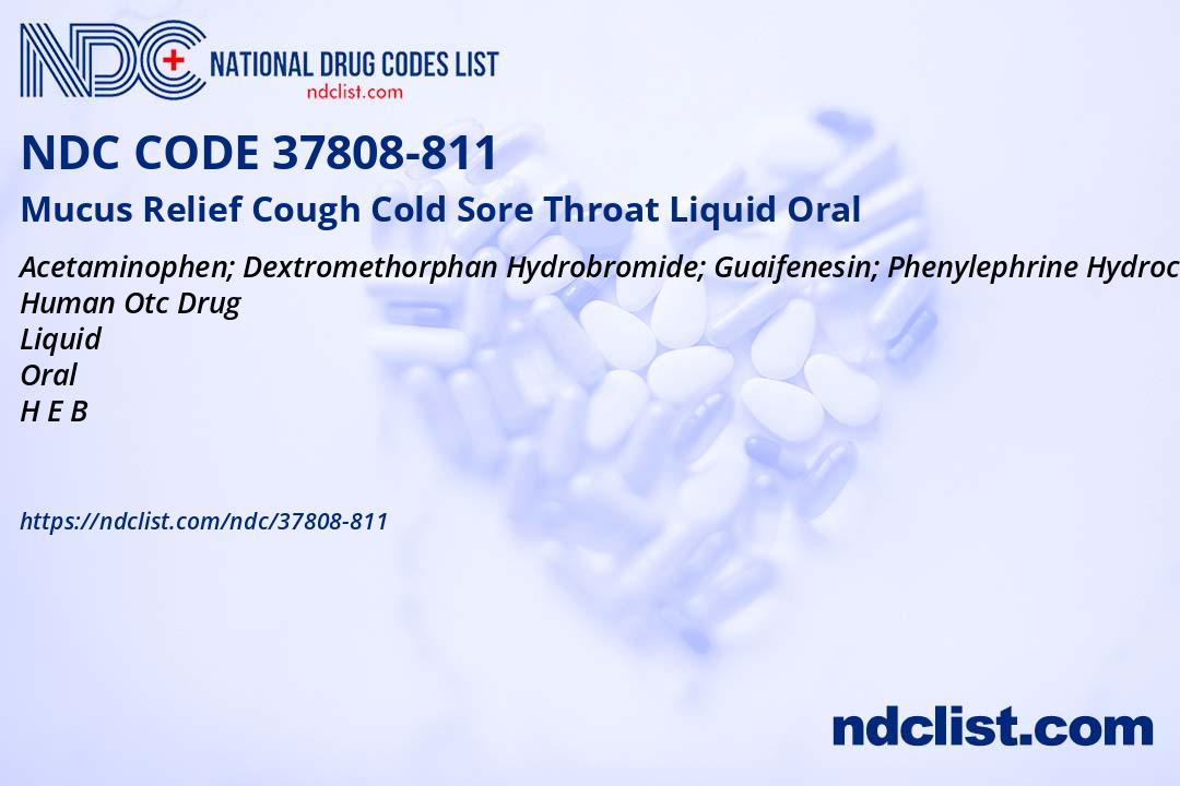 NDC 37808-811 Mucus Relief Cough Cold Sore Throat Liquid Oral