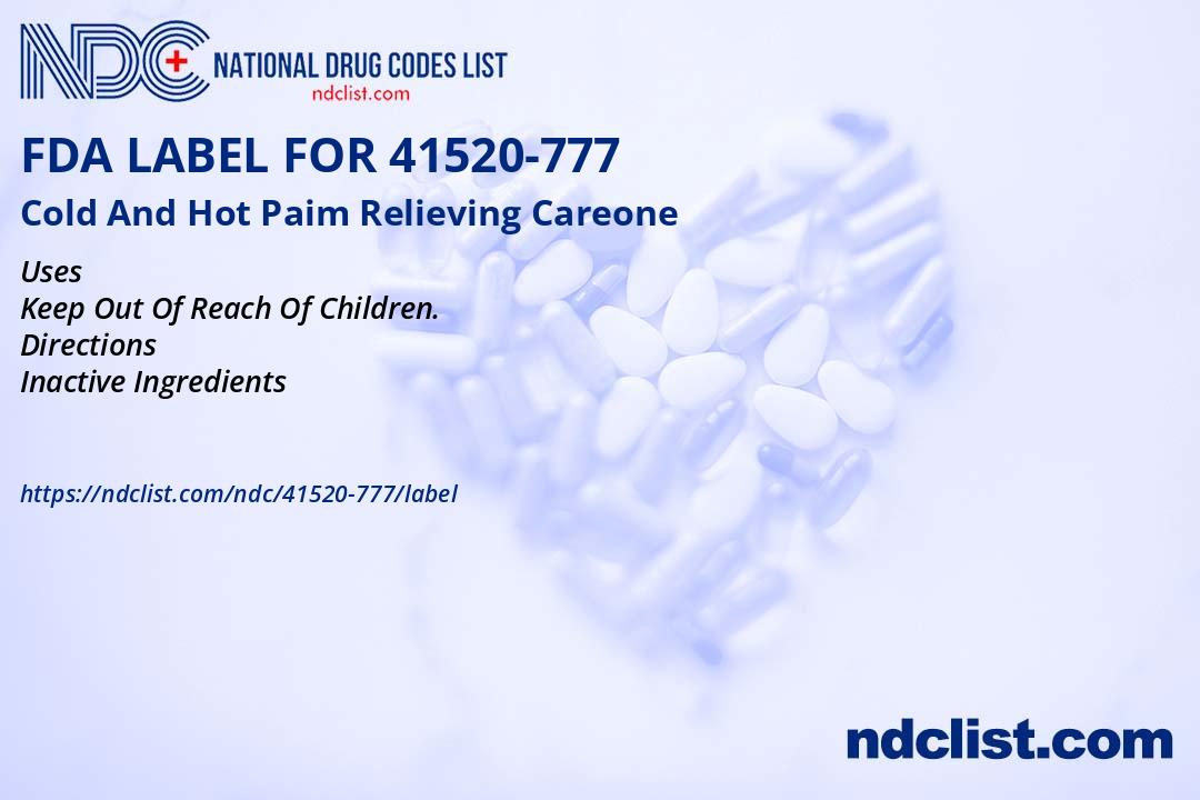 Cold And Hot Paim Relieving- FDA Label NDC41520-777