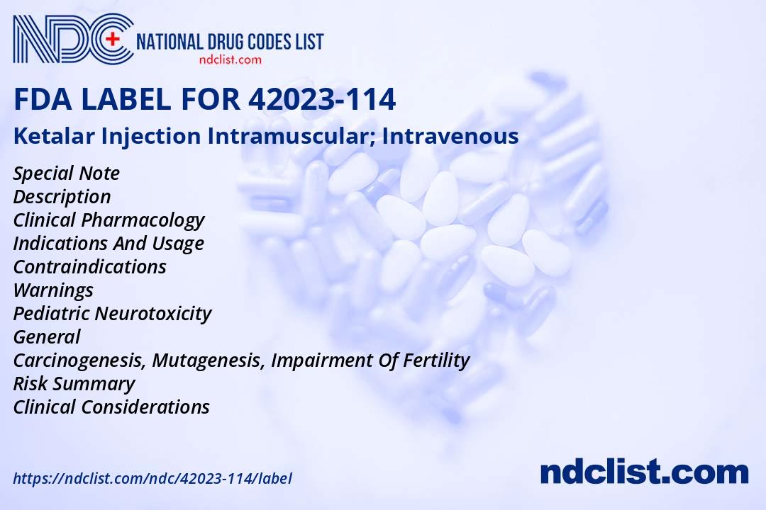 Ketalar Injection FDA Label - NDC 42023-114